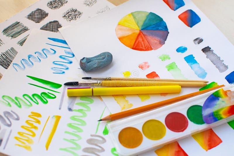 The Sheet with Exercises: Watercolor Test Items. Color Mixing, Color ...