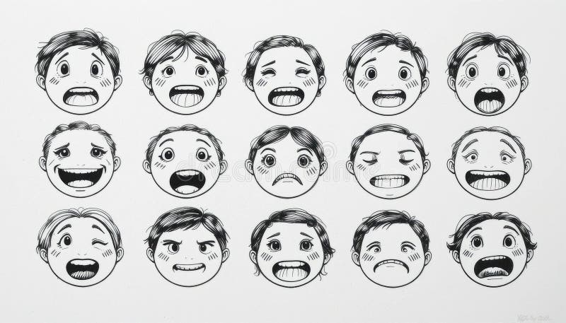 AI-Generated Cartoon Faces stock illustration. Illustration of worried ...