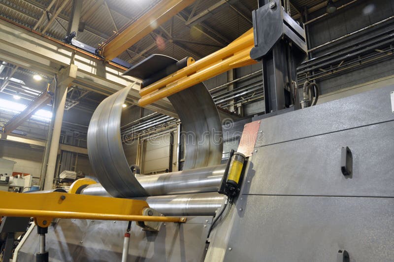 Sheet Metal Bending on an Industrial Roller Machine. Stock Photo ...