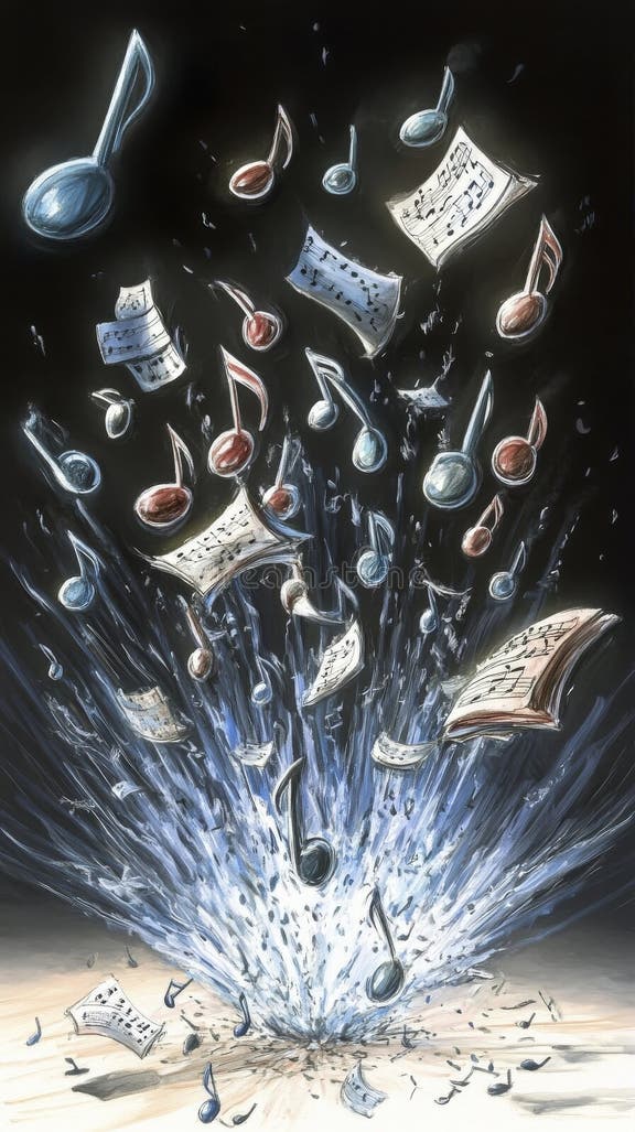 Sheet Music and Notes Burst Forth from a Watery Explosion Stock ...