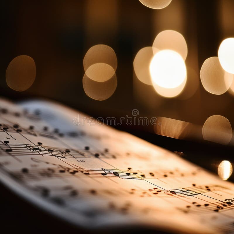 A Sheet of Music is Placed on a Table with Lights in the Background, AI ...