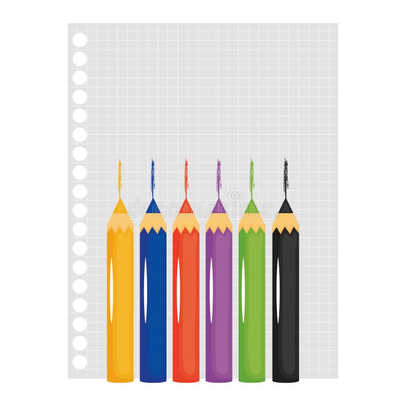 Sheet of Notebook Paper with Colors Pencils Stock Vector - Illustration ...