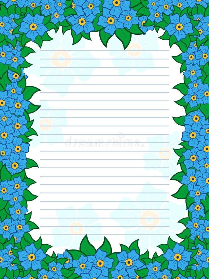 Sheet of Notepad with Floral Frame in Blue Hues Stock Vector ...