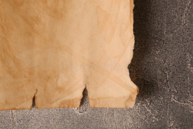 Sheet of Old Parchment Paper on Gray Textured Table, Top View Stock ...