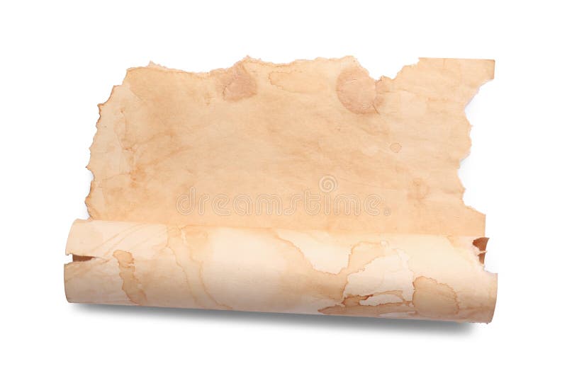 Sheet of Old Parchment Paper Isolated on White, Top View. Space for ...
