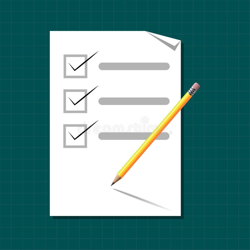 Sheet of Paper with Check Marks. Checklist with Pencil Vector ...