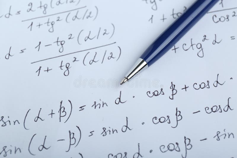 Sheet of Paper with Different Mathematical Formulas and Pen, Closeup ...