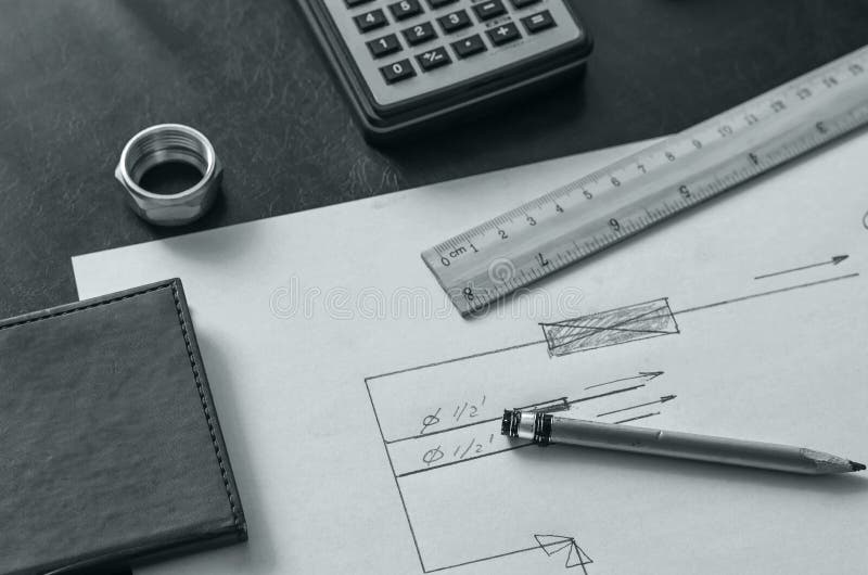 Sheet of Paper with a Drawing of the Home Water Supply on the Table ...