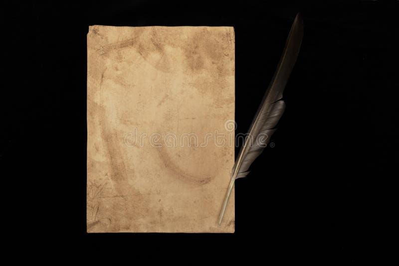 A Sheet of Paper and a Feather. Stock Image - Image of yellowed ...