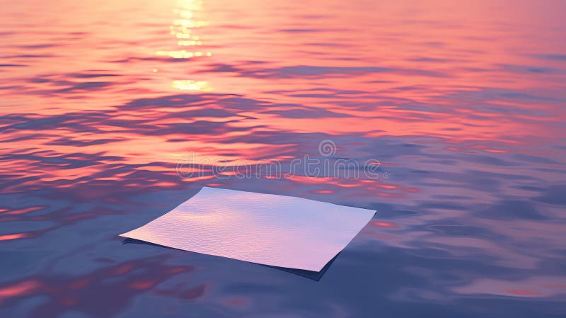 Sheet of Paper Floating on Calm Water at Sunset, Serene and Reflective ...