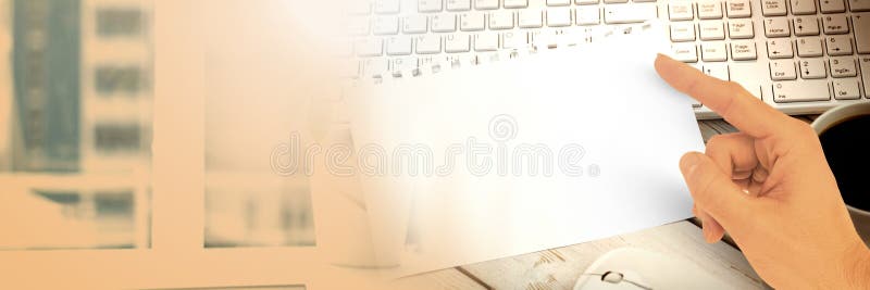 Sheet of Paper and Hand Pointing with Office Transition Stock Image ...