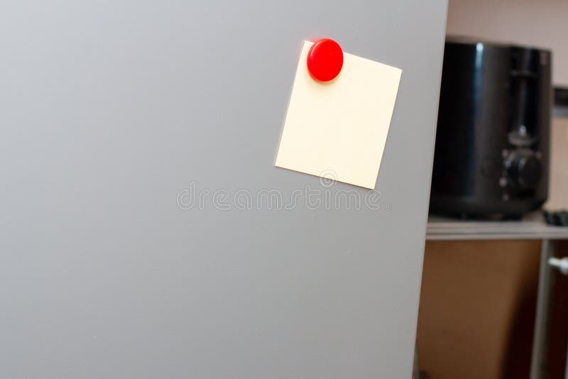 Sheet of Paper with Magnets on Fridge. Space for Text Stock Photo ...
