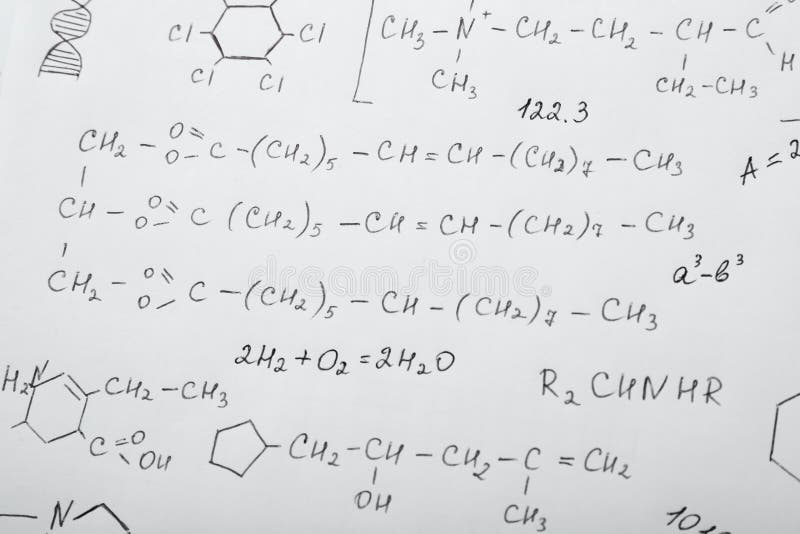 Sheet of Paper with Many Different Chemical Formulas Stock Image ...