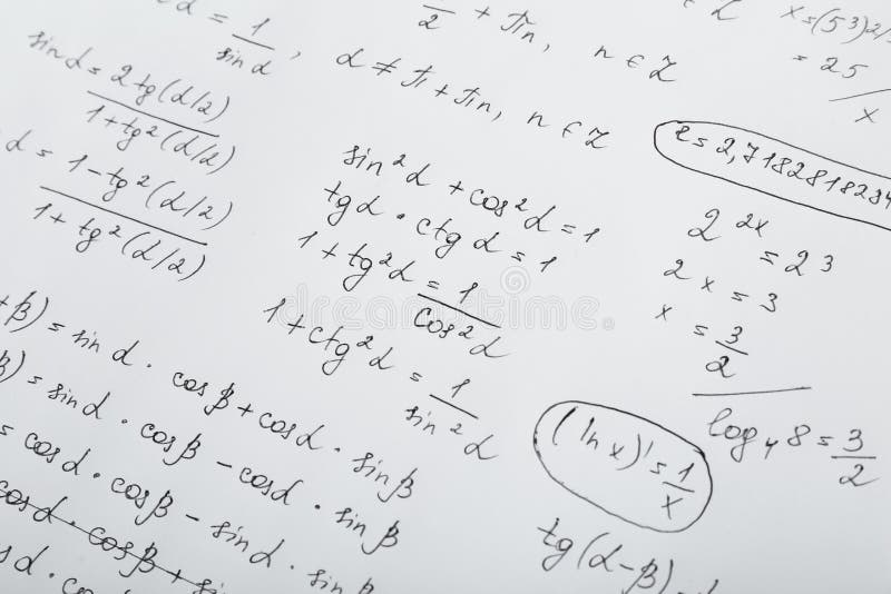 Sheet of Paper with Many Different Mathematical Formulas Stock Image ...