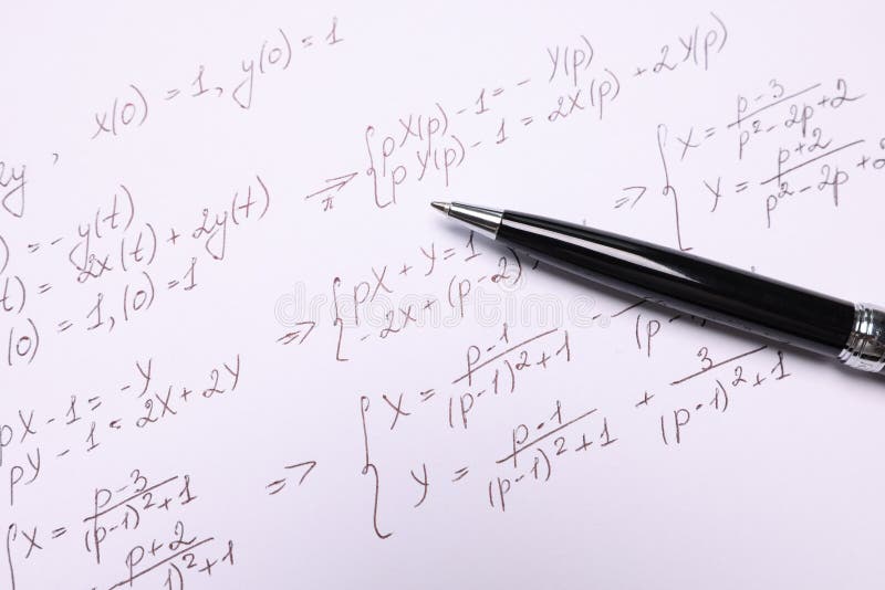 Sheet of Paper with Mathematical Formulas and Pen, Closeup Stock Photo ...