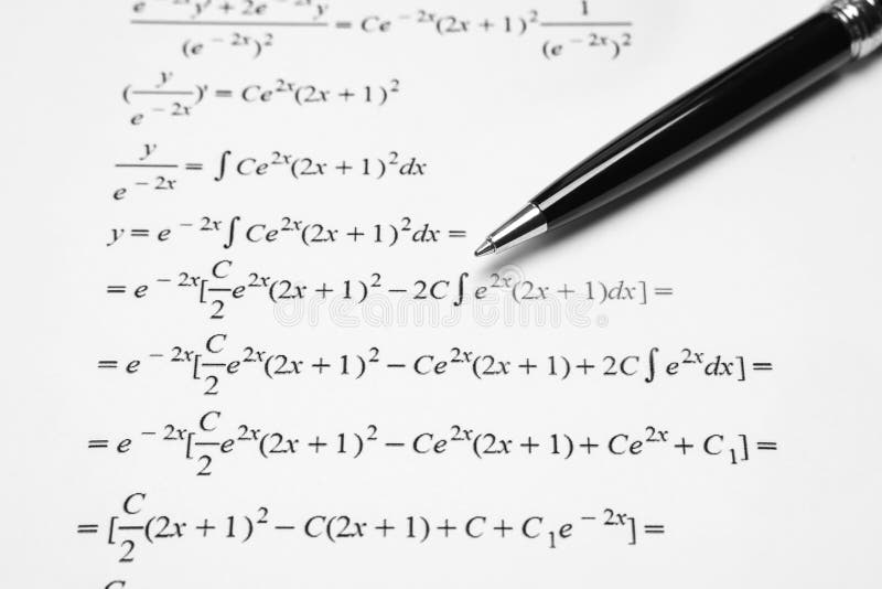 Sheet of Paper with Mathematical Formulas and Pen, Closeup Stock Image ...