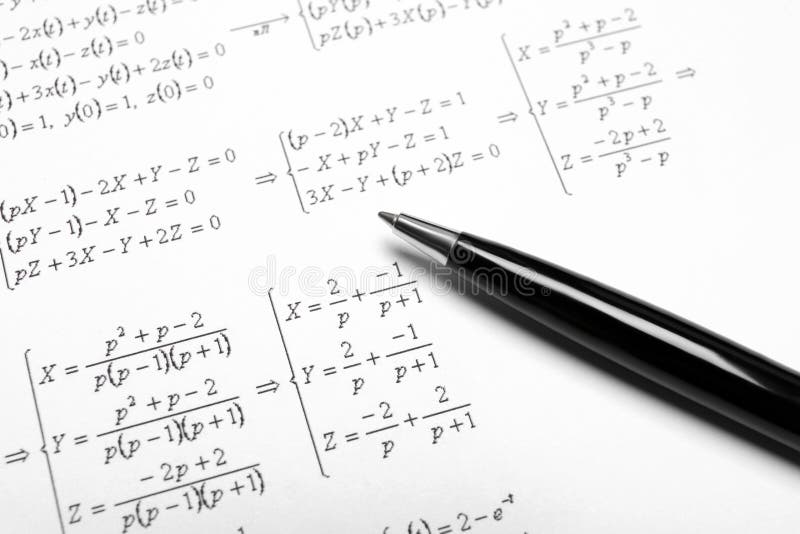 Sheet of Paper with Mathematical Formulas and Pen, Closeup Stock Image ...