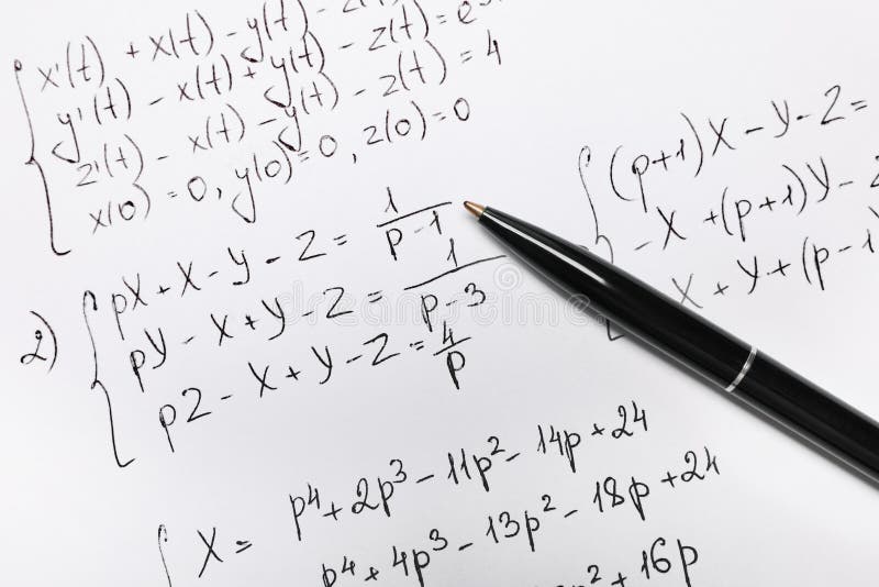 Sheet Of Paper With Mathematical Formulas And Pen Top View Stock Image Image Of Intelligence