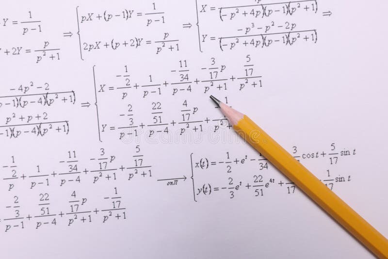 Sheet of Paper with Mathematical Formulas and Pencil, Top View Stock ...