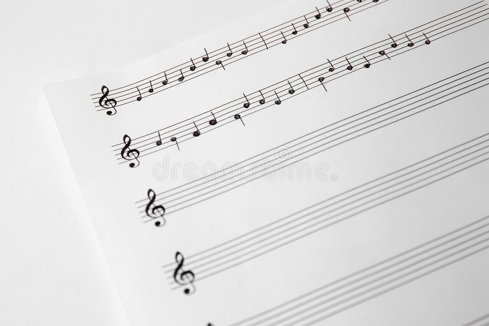 Sheet of Paper with Music Notes on White Background, Closeup View Stock ...