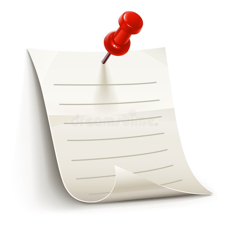 Sheet of Paper for Notes Pinned by Pin Stock Vector - Illustration of ...