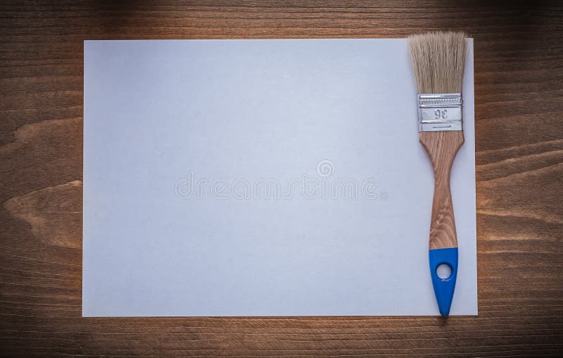Sheet of Paper and Paintbrush on Wooden Board Stock Photo - Image of ...
