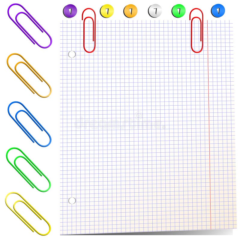 Sheet of Paper with Paper Clips Stock Illustration - Illustration of ...