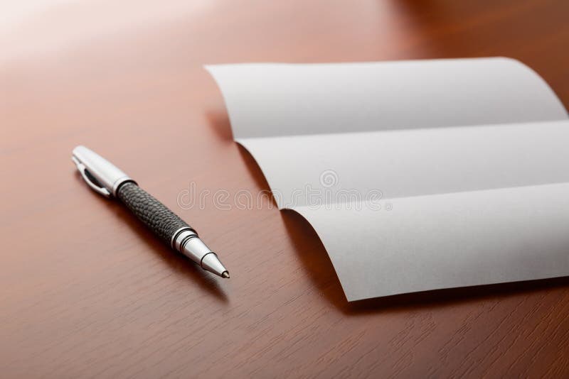 Sheet of Paper and Pen on the Desktop Stock Photo - Image of letter ...