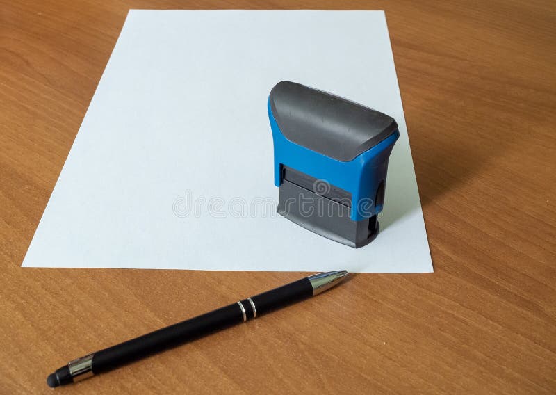 Sheet of Paper Pen and Stamp Dejat on the Desk Stock Photo - Image of ...