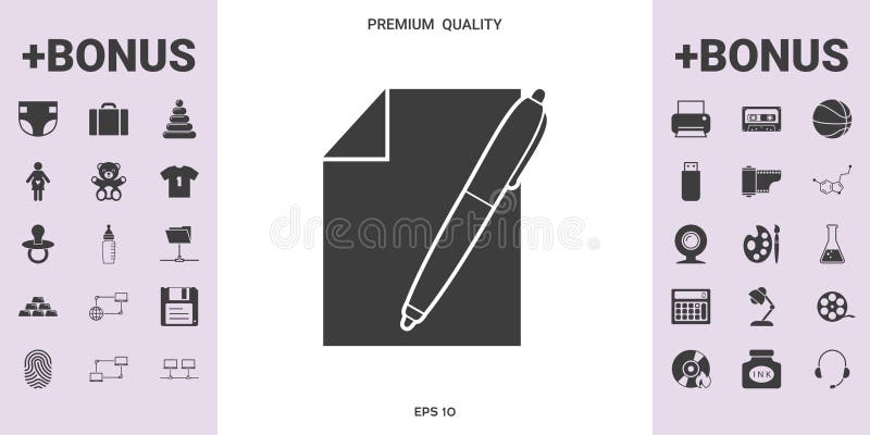 Sheet of Paper and Pen Symbol Icon Stock Vector - Illustration of ...