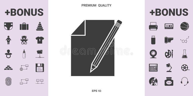 Sheet of Paper and Pencil Symbol Icon Stock Vector - Illustration of ...