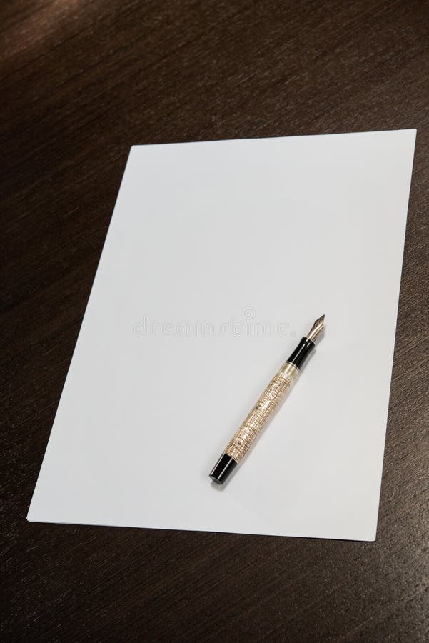 Sheet of Paper on the Table and a Fountain Pen Stock Photo - Image of ...