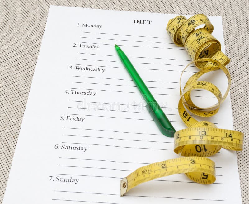 Sheet of Paper with Week Diet, Pen, Measure Tape Stock Image - Image of ...