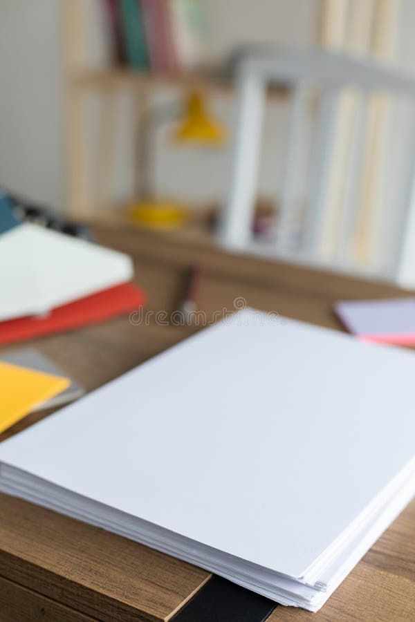 Sheet of Paper on Wood Desk Table. Office or Study Creative Concept ...