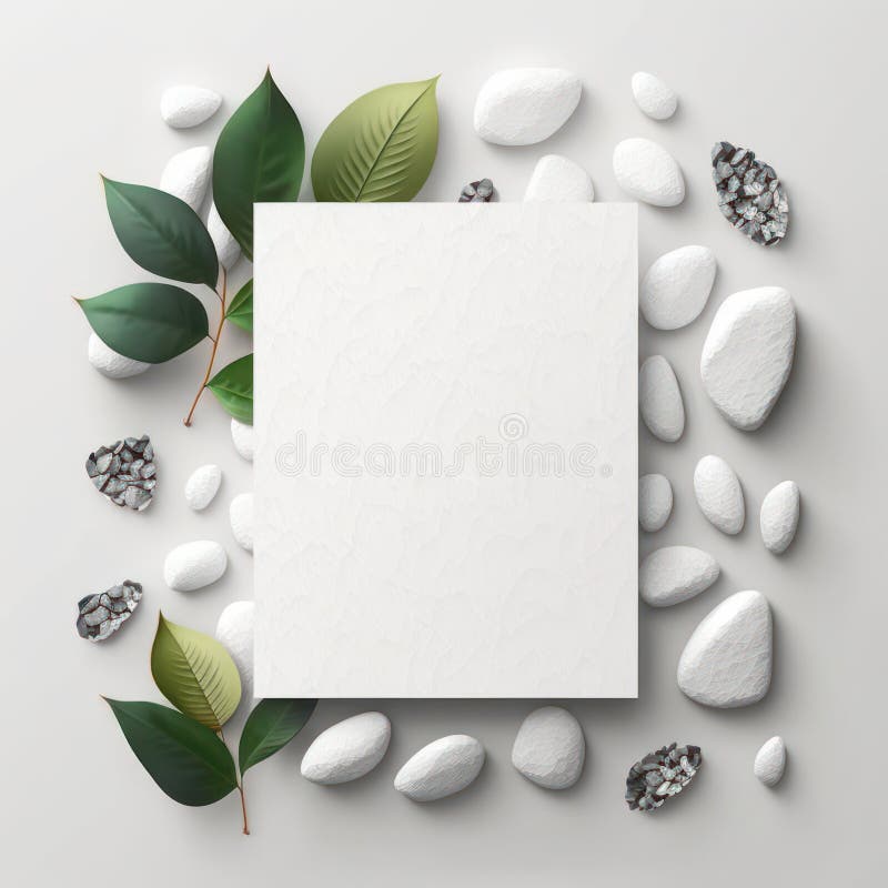 Sheet of Papper Background Mockup, Leaves and Pebbles AI Generation ...