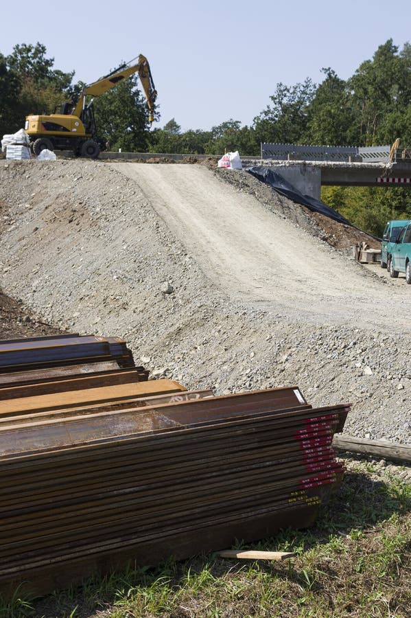 Sheet Pile Elements Stacked and Assembled in Pairs at a Bridge ...