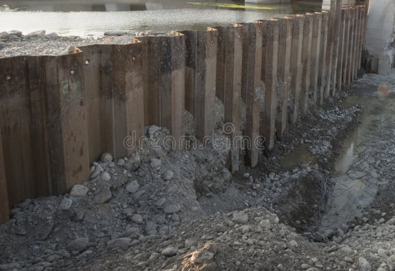 Sheet Piling Retaining Wall in Hydraulic Engineering Stock Image ...
