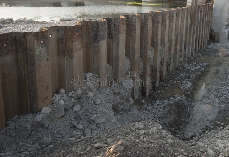 Sheet Piling Retaining Wall in Hydraulic Engineering Stock Image ...
