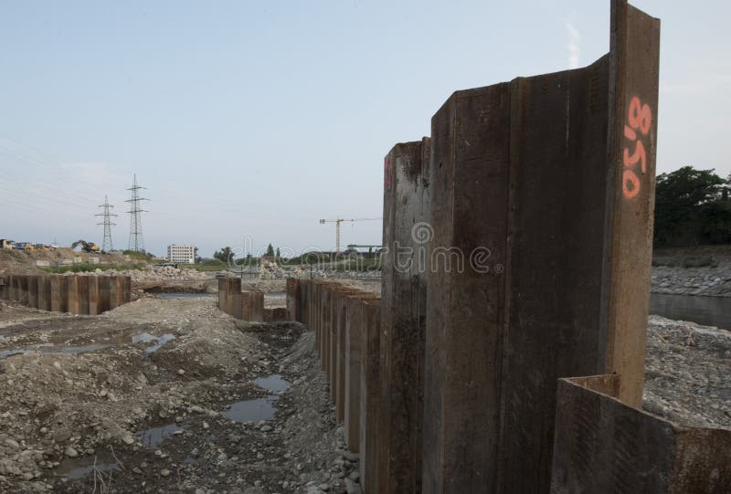 Sheet Piling Retaining Wall in Hydraulic Engineering Stock Photo ...