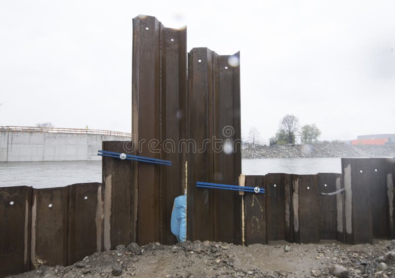 Sheet Piling Retaining Wall in Hydraulic Engineering Stock Image ...