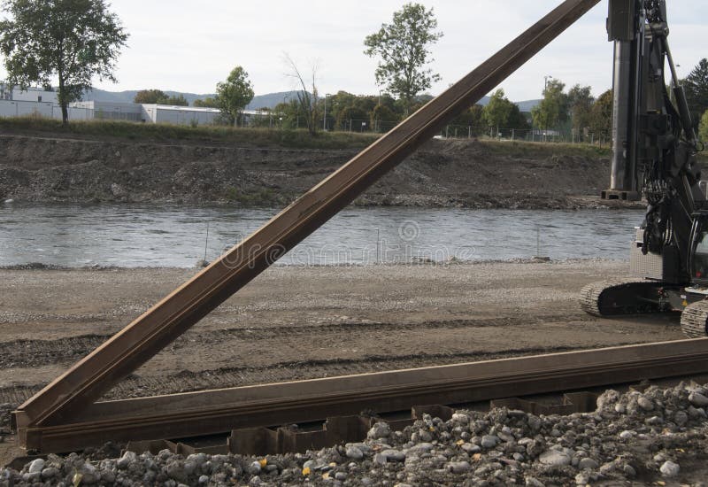 Sheet Piling Retaining Wall in Hydraulic Engineering Stock Photo ...
