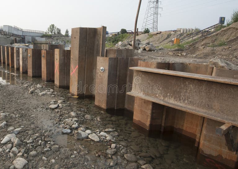 Sheet Piling Retaining Wall in Hydraulic Engineering Stock Image ...