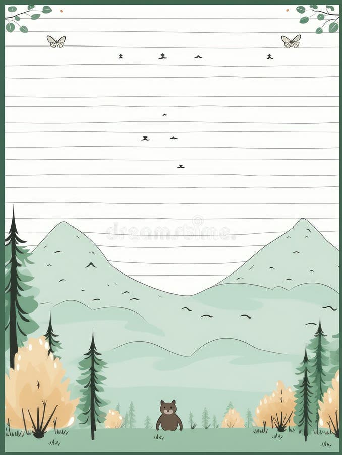 Sheet Template for Notebook, Bears in the Forest, Cartoon, Notepad ...