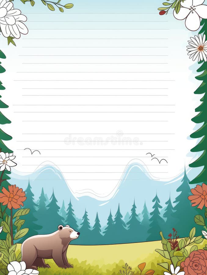 Sheet Template for Notebook Cute Animals in the Forest Cartoon Notepad ...