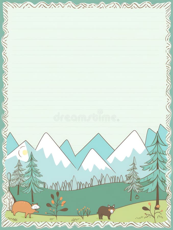 Sheet Template for Notebook, Cute Animals in the Forest, Cartoon ...
