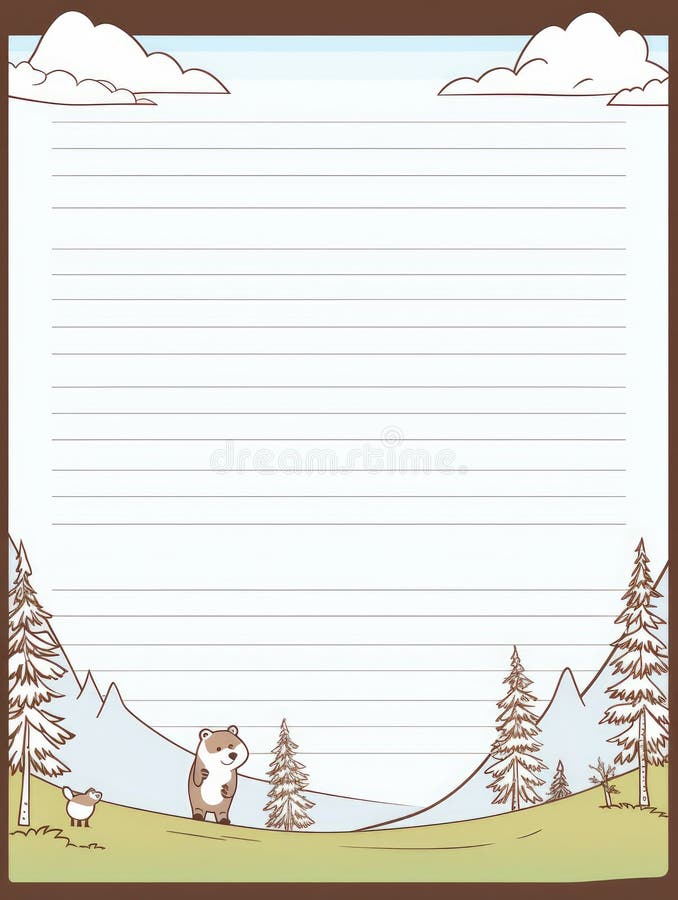 Sheet Template for Notebook Cute Animals in the Forest Cartoon Notepad ...