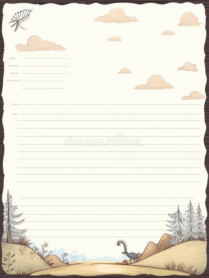 Sheet Template for Notebook, Dinosaurs in the Forest, Cartoon, Notepad ...