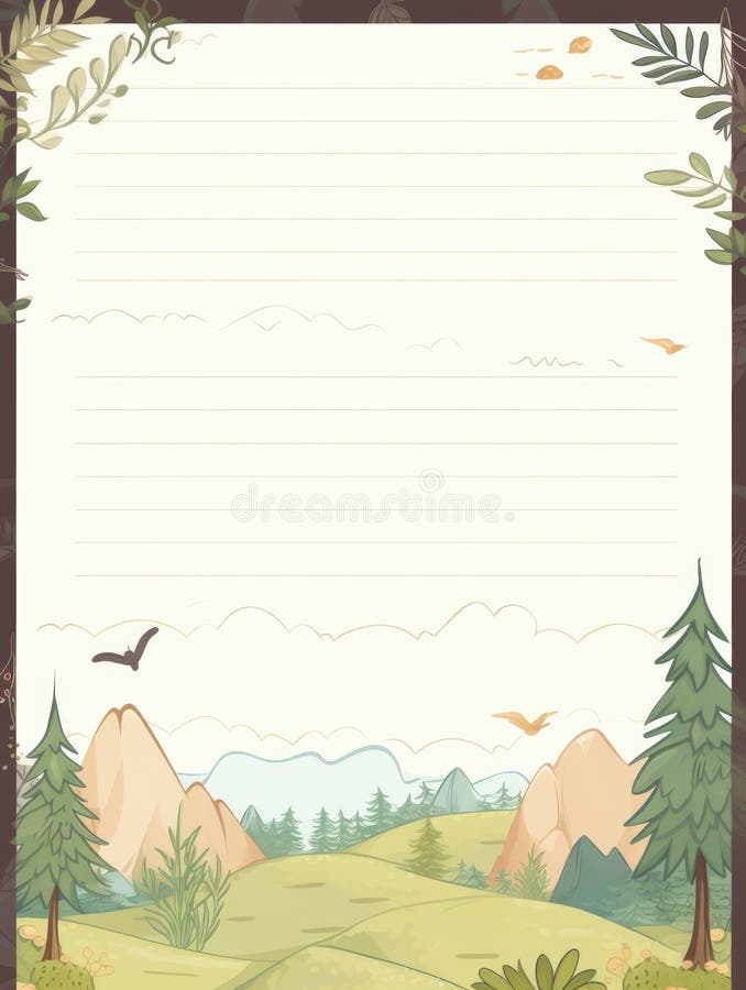 Sheet Template for Notebook, Dinosaurs in the Forest, Cartoon, Notepad ...
