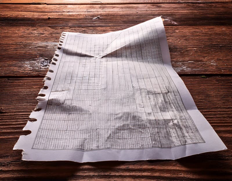 A Sheet of Torn Graph Paper with Precise Geometric Lines Placed Atop a ...