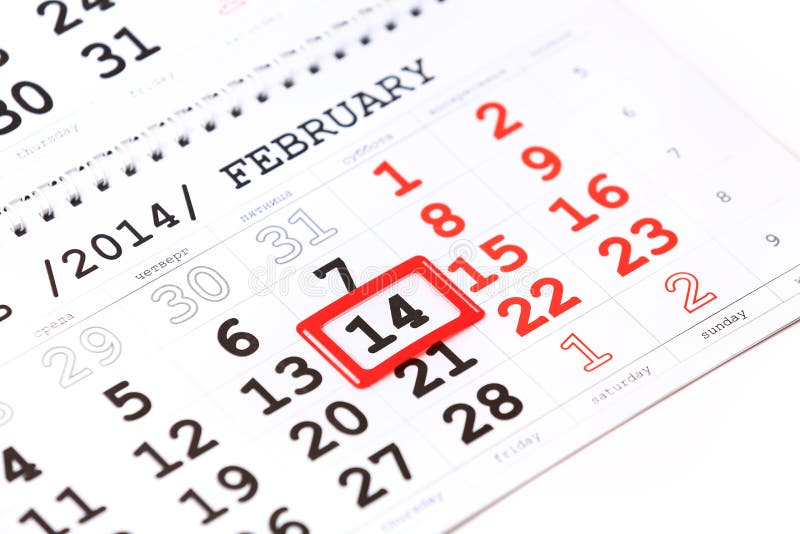 Sheet of Wall Calendar with Red Mark on 14 February Stock Photo - Image ...